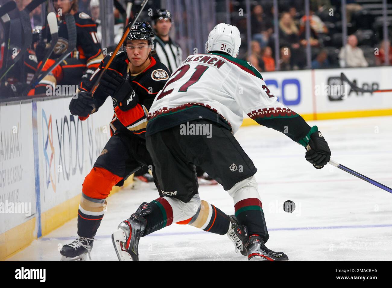 Anaheim Ducks defenseman Olen Zellweger (51) drives the puck against ...