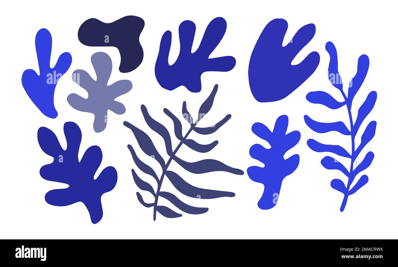 Set of trendy doodle and abstract random blue shapes on isolated ...