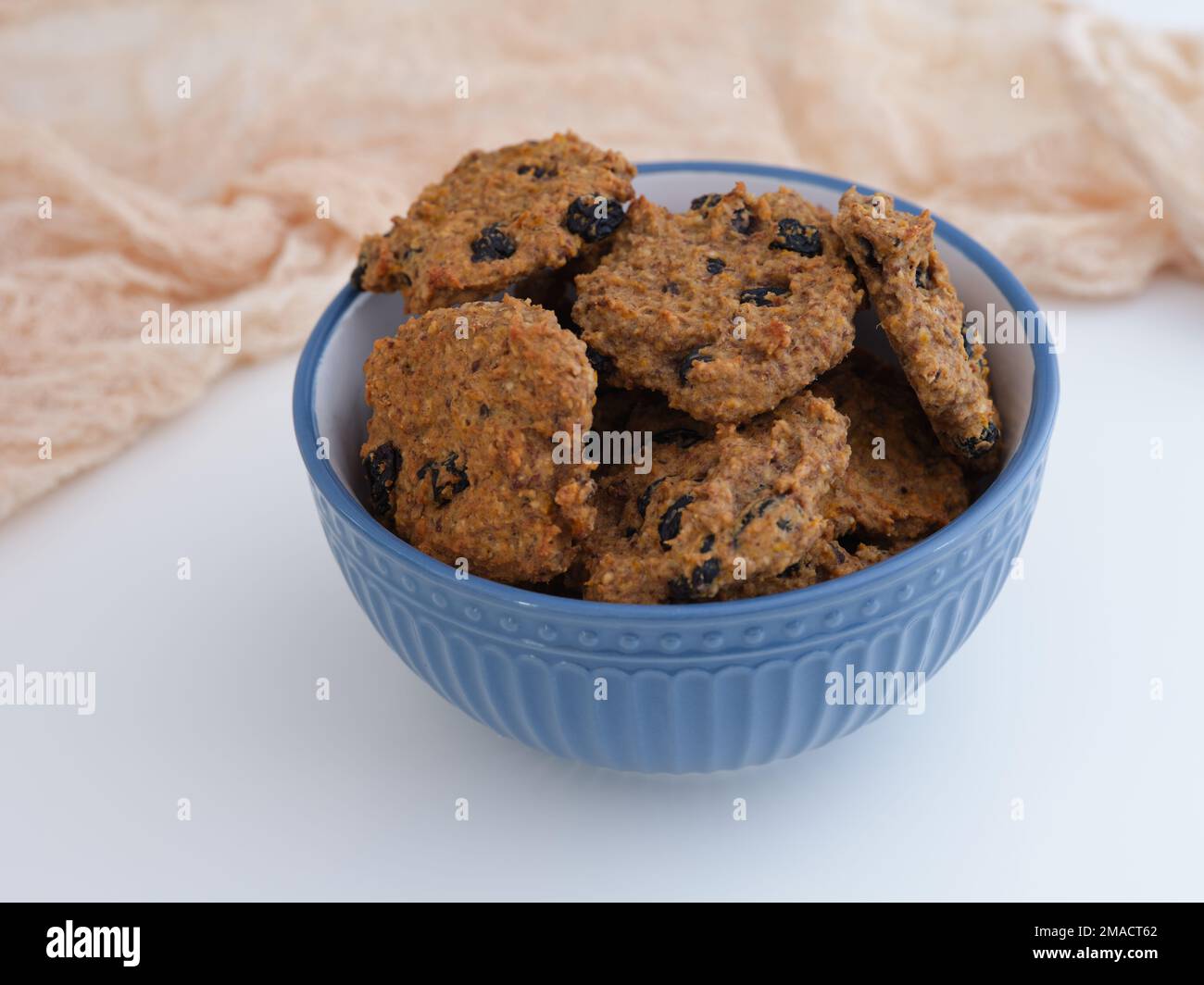 Homemade gluten-free oatmeal raisin cookies in a bowl. Close up Stock ...