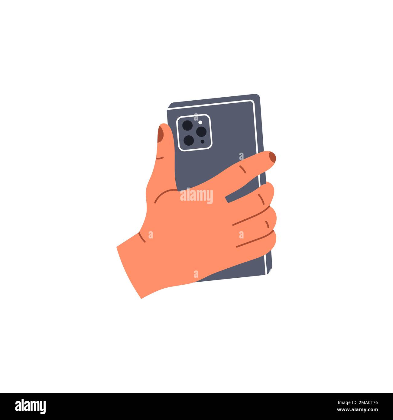 Hand holding mobile. Human with phone in hand concept. Flat vector ...
