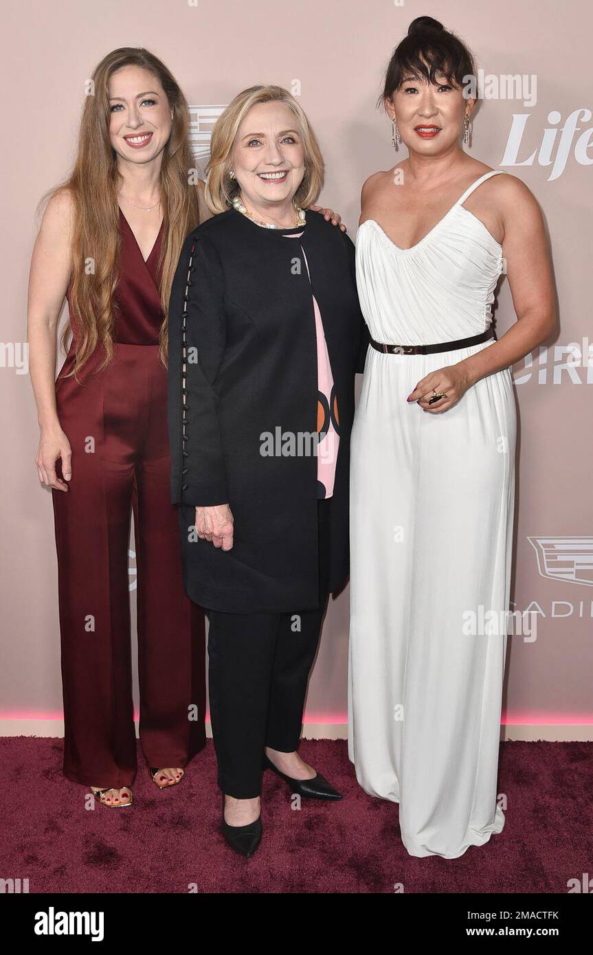 Chelsea Clinton, from left, Hillary Clinton and Sandra Oh arrive at ...