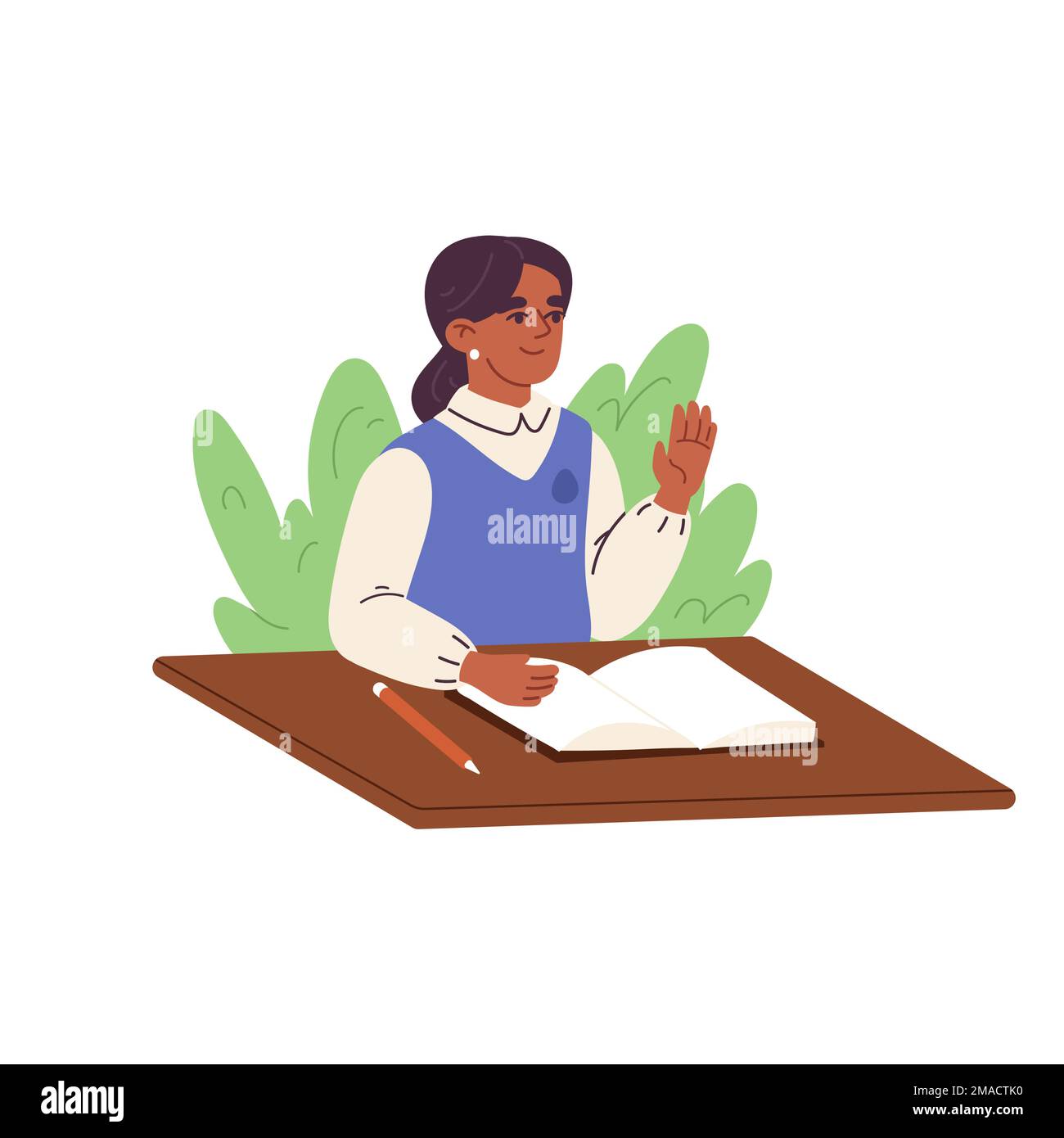 Clever aframerican girl raising hand to answer. Primary school ...