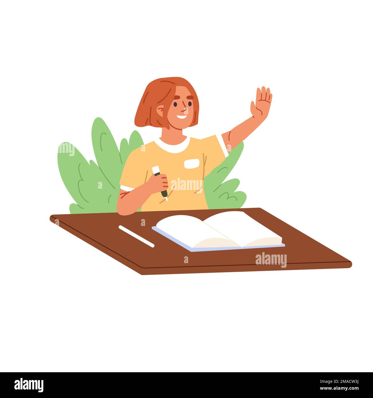 Clever girl raising hand to answer. Primary school education and ...