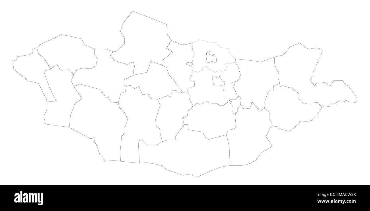 Mongolia political map of administrative divisions - provinces and khot ...