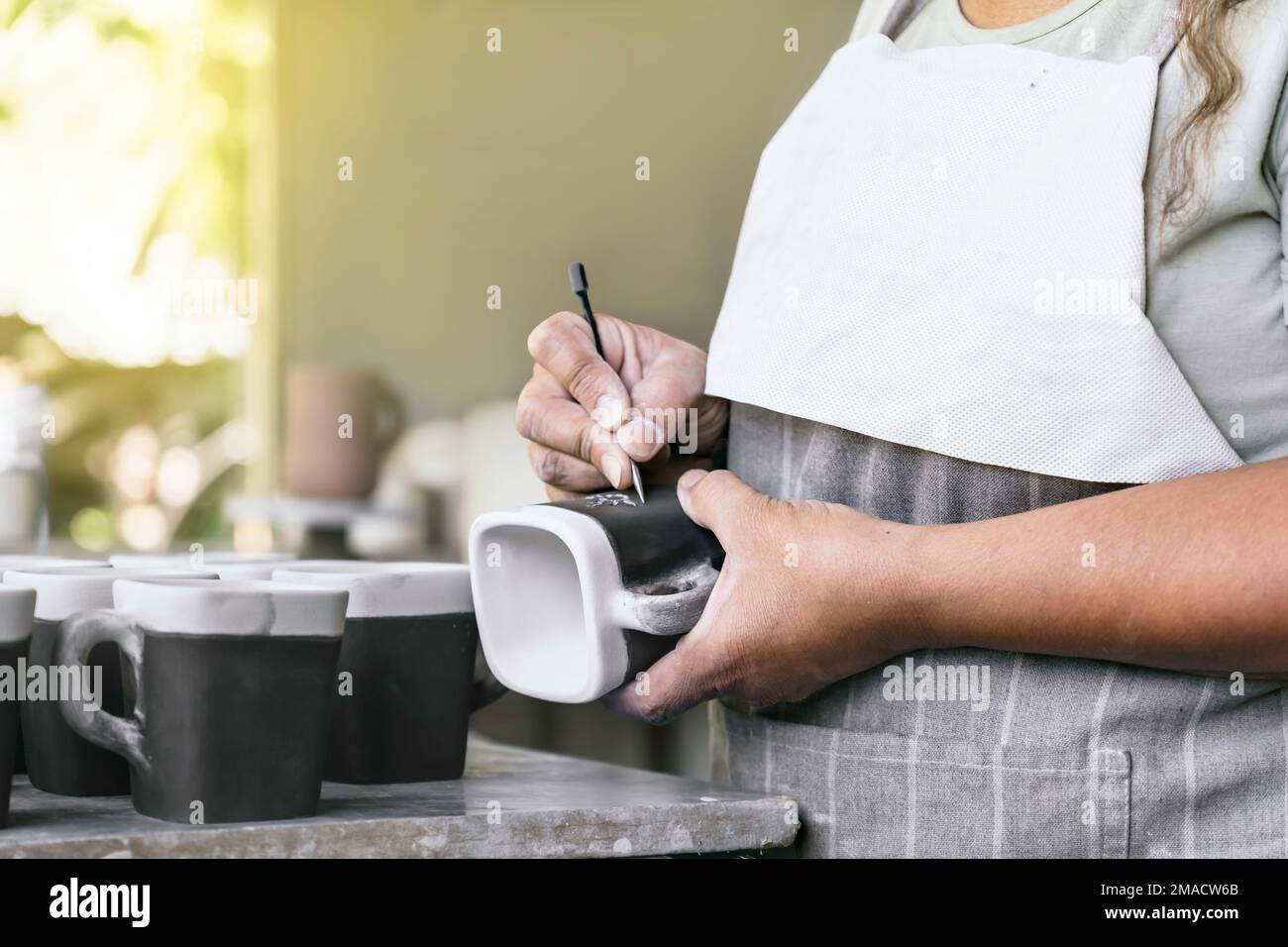 Clay workshop. The process of creating pottery. Master potter working ...