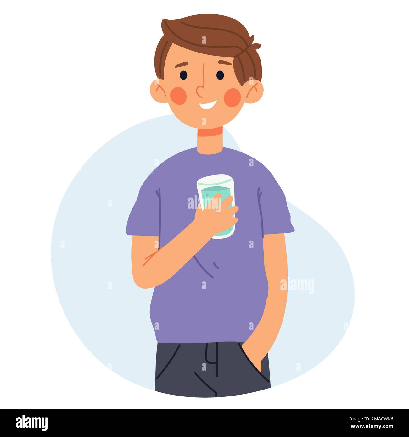 The man drinks water. Water balance concept. Hand draw style Stock ...