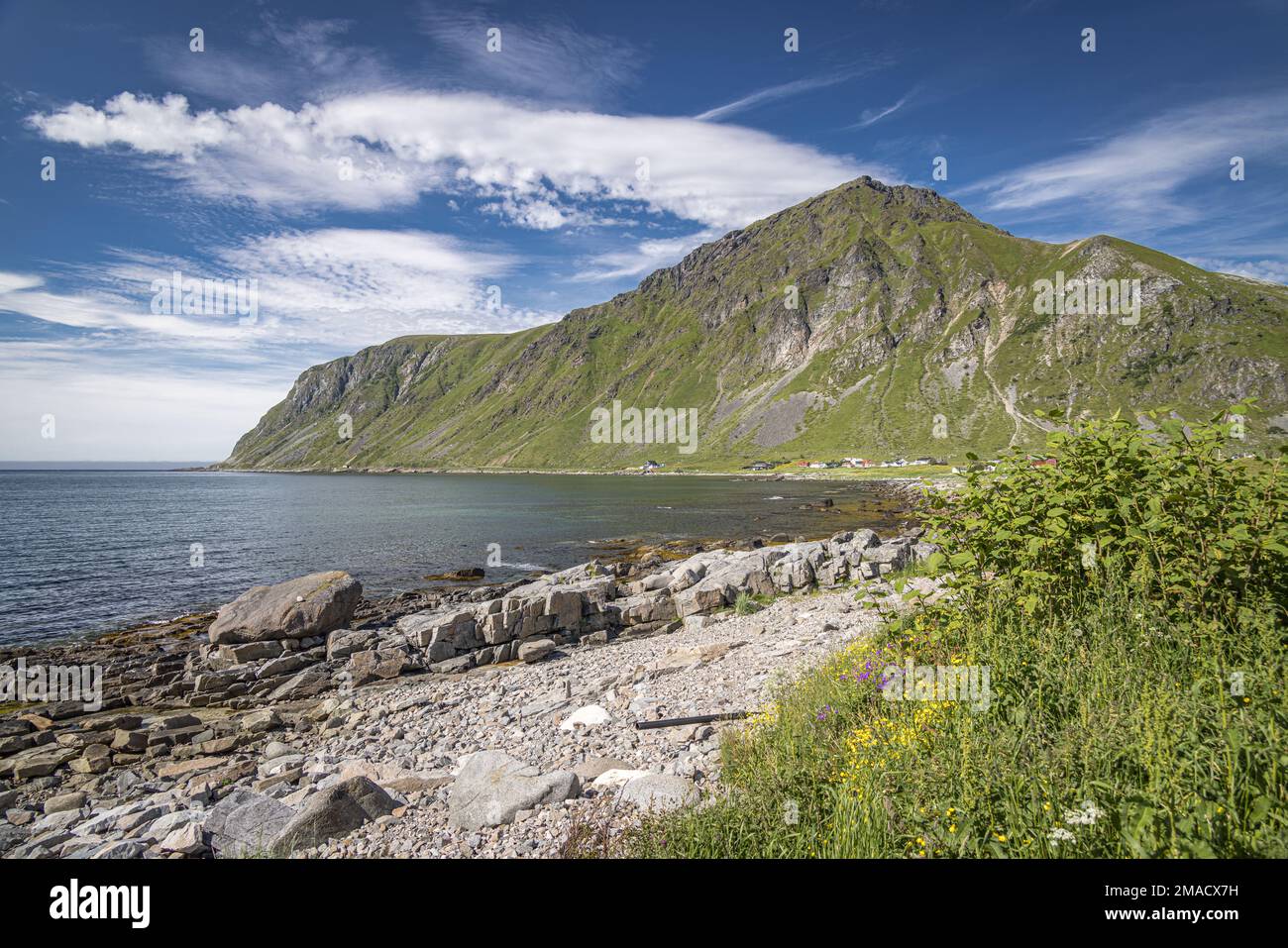 Vareid Beach and mountains, Lofoten Islands, Nordland, Norway Stock ...