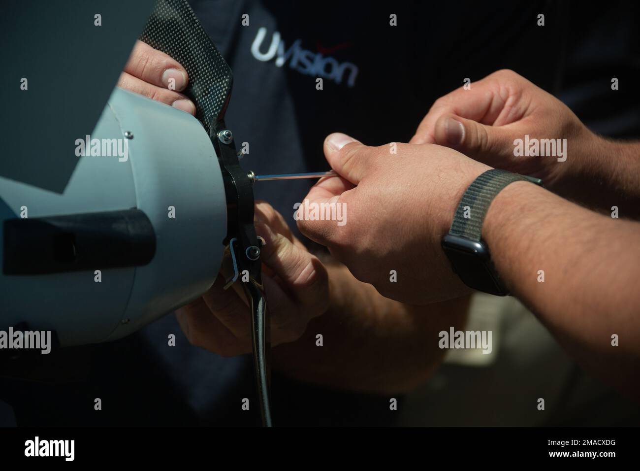 Uvision employees assemble a Hero-400 drone on San Clemente Island ...