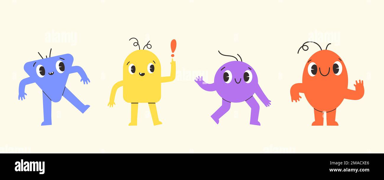 Cute geometric shape characters set. illustration for kids education ...