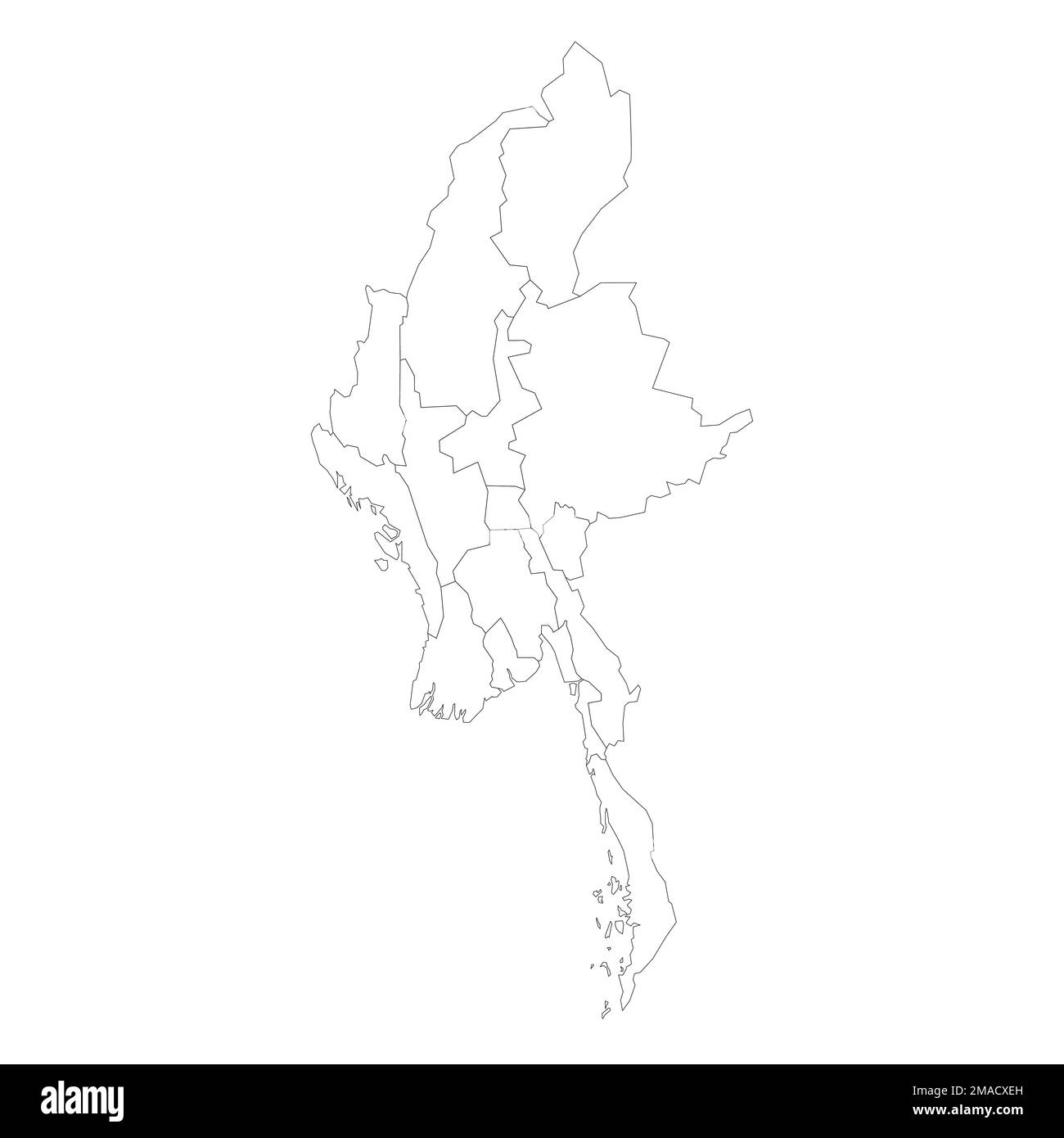 Myanmar political map of administrative divisions - states, regions and ...