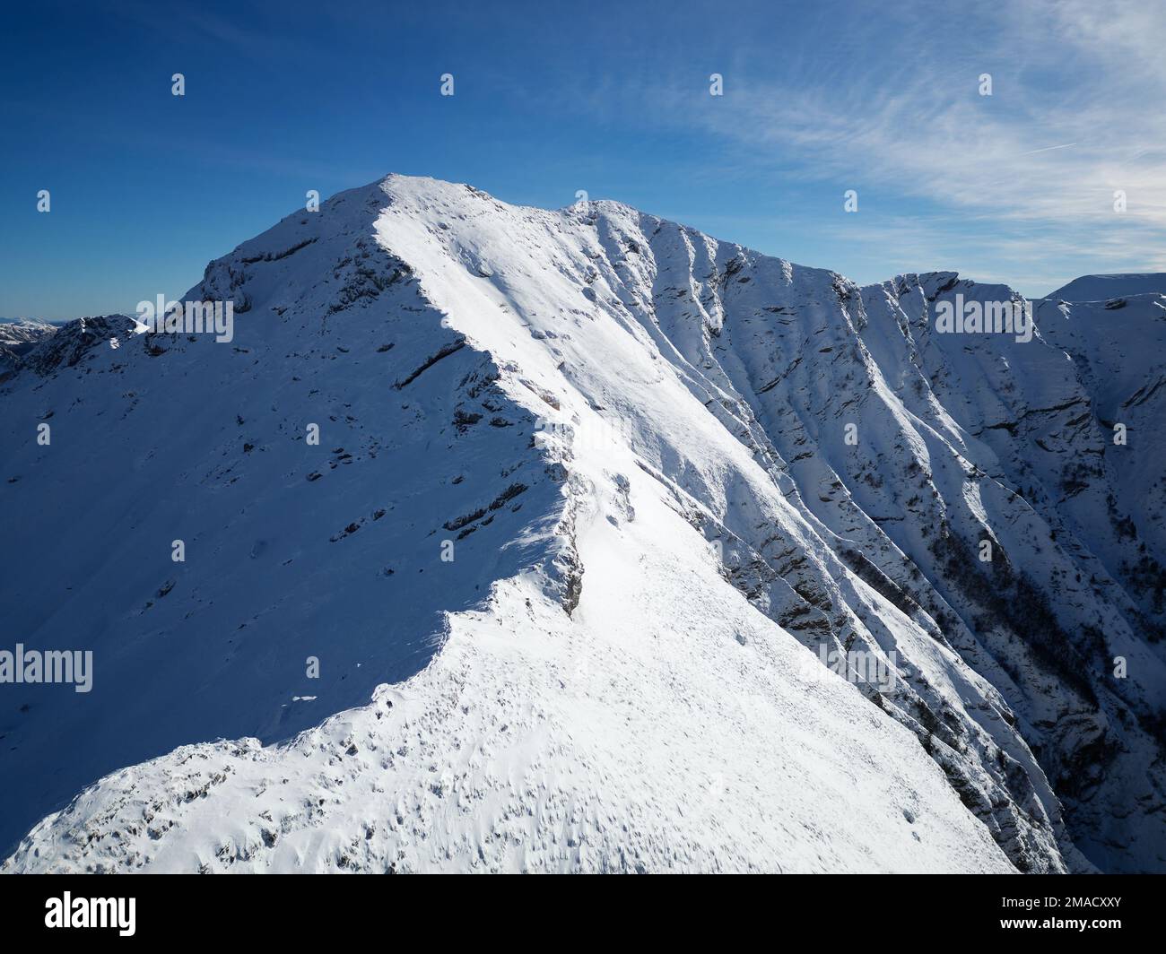 Amazing view of different mountain peaks with snow during winter ...