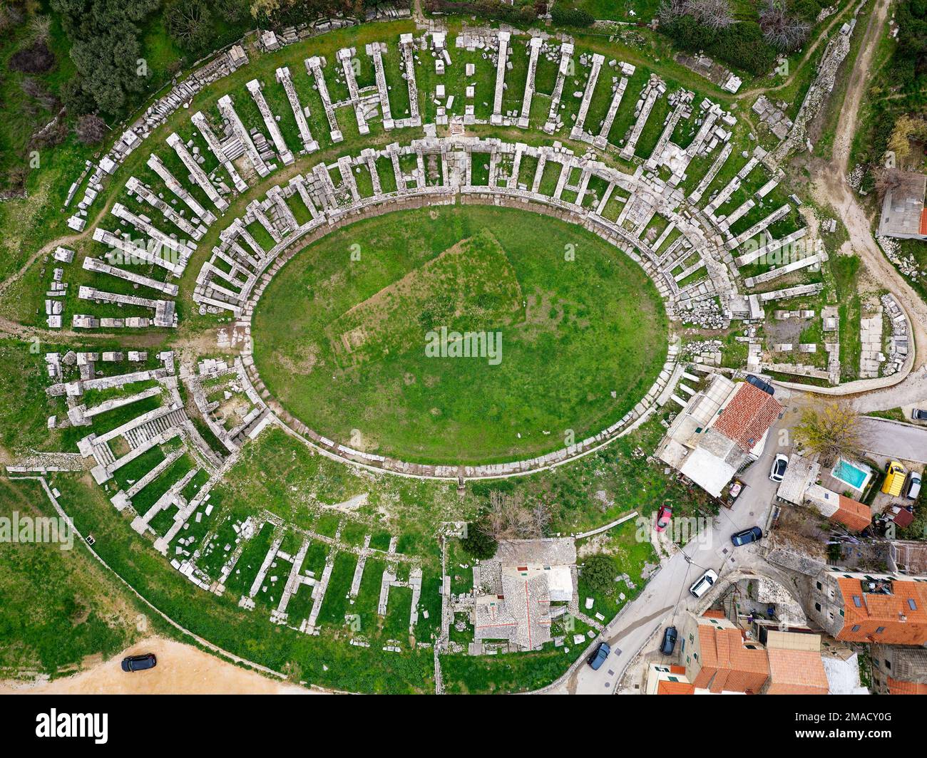 Aerial drone view of the Amphitheatre of Salona at Solin, Croatia ...