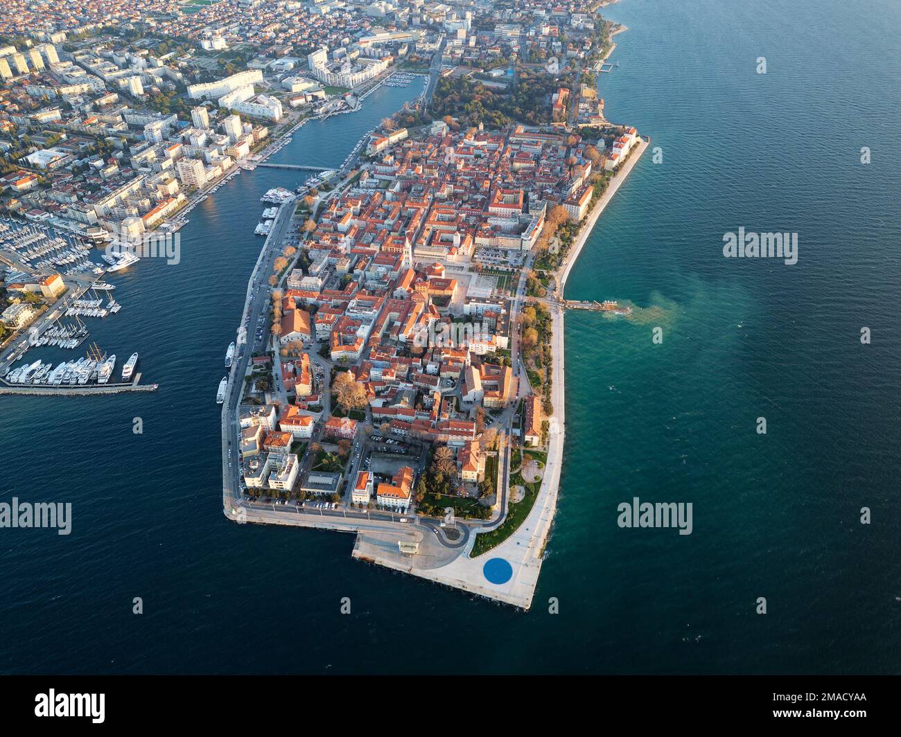 Aerial drone view of Zadar town in Croatia during beautiful sunset ...