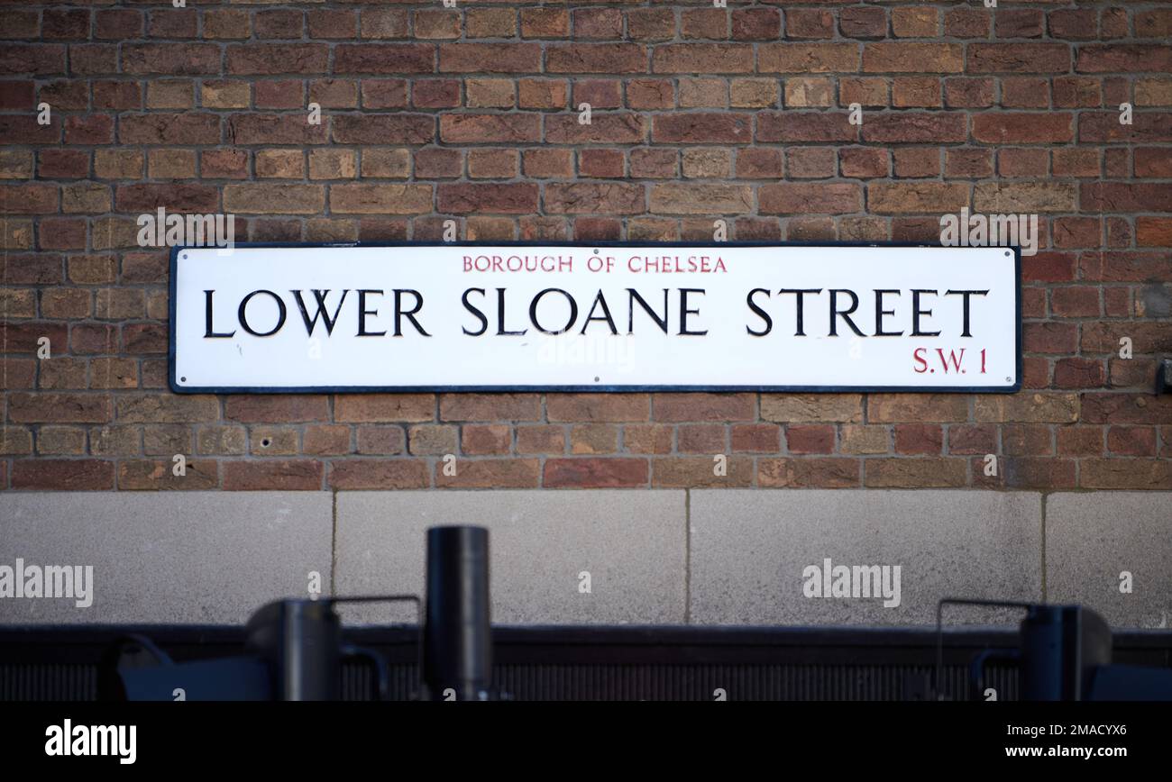 Street sign for Lower Sloane Street, London SW1, England Stock Photo ...