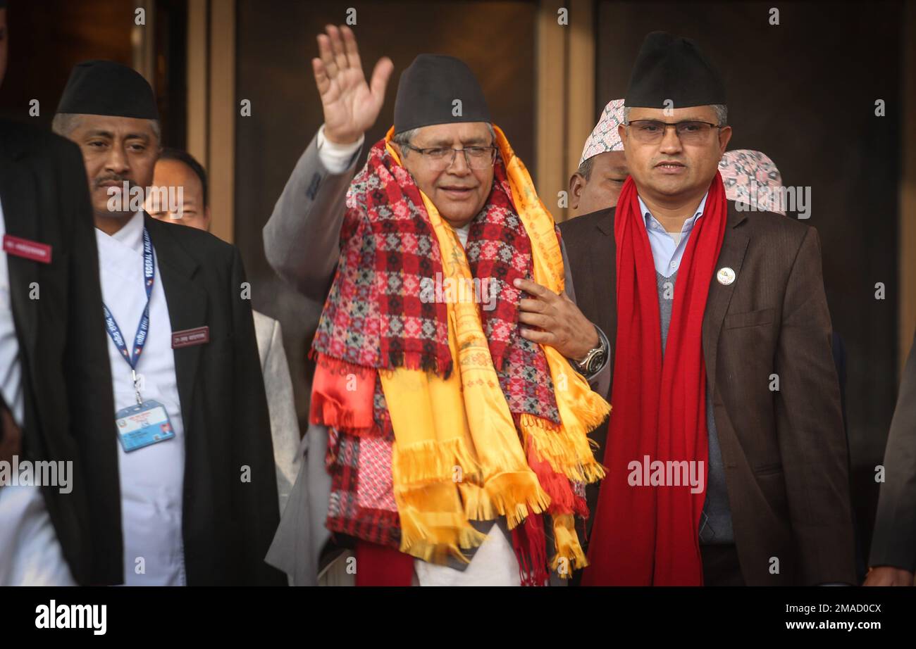 Kathmandu, Bagmati, Nepal. 19th Jan, 2023. Dev Raj Ghimire (C), a ...