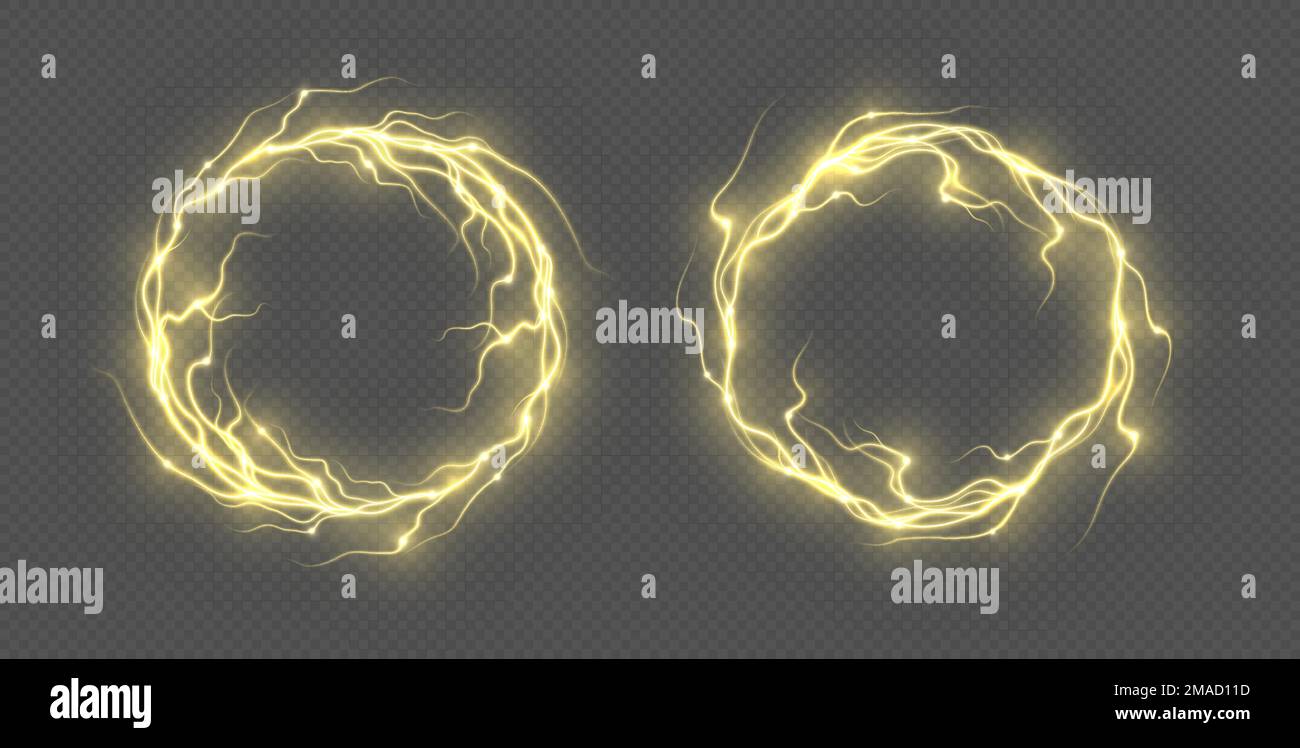 Electric lightning frames, round thunderstorm border, realistic ...