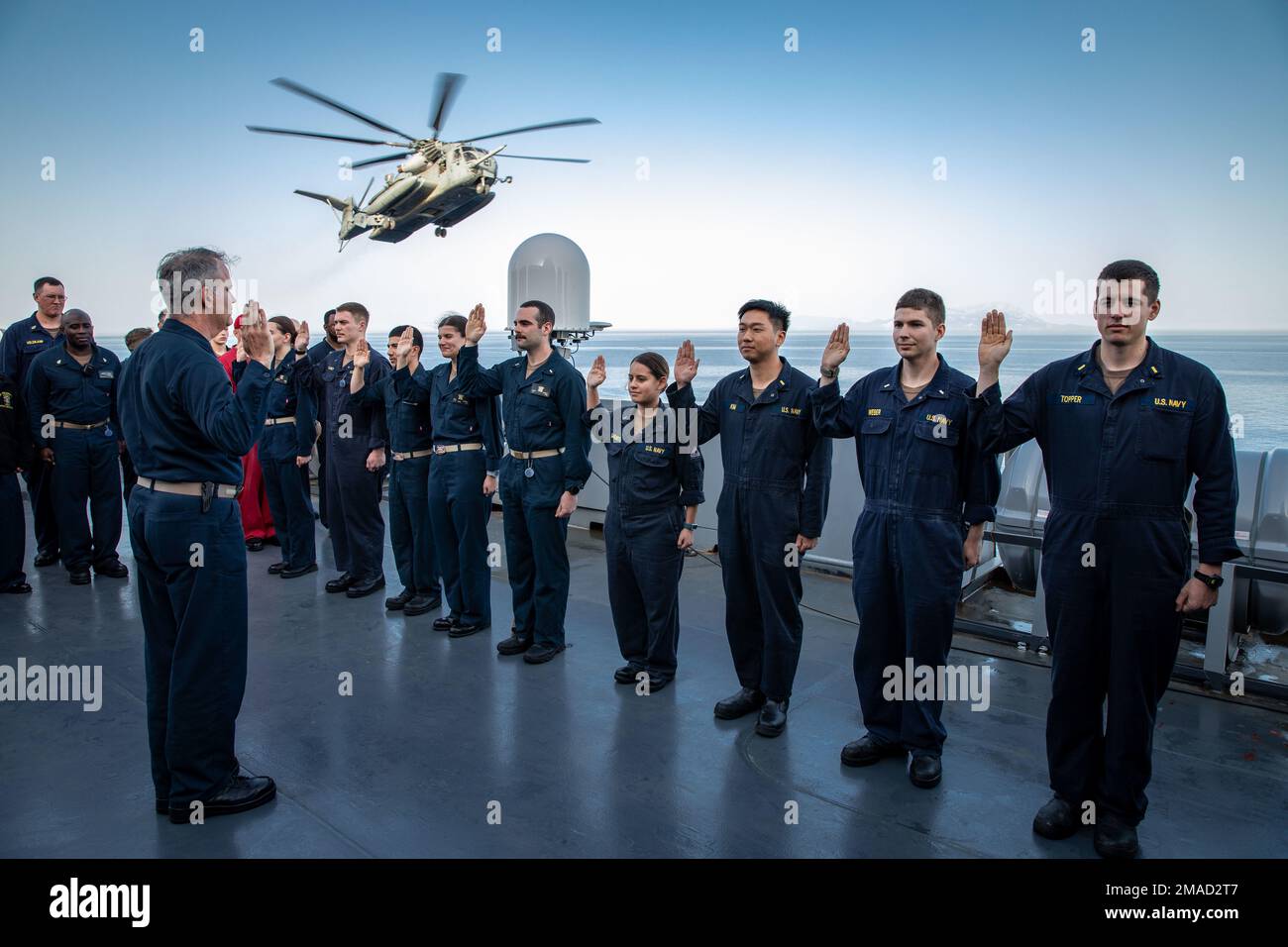 220525-N-PC065-4020 AEGEAN SEA (May 25, 2022) – Capt. Eric Kellum, left, commanding officer of ...