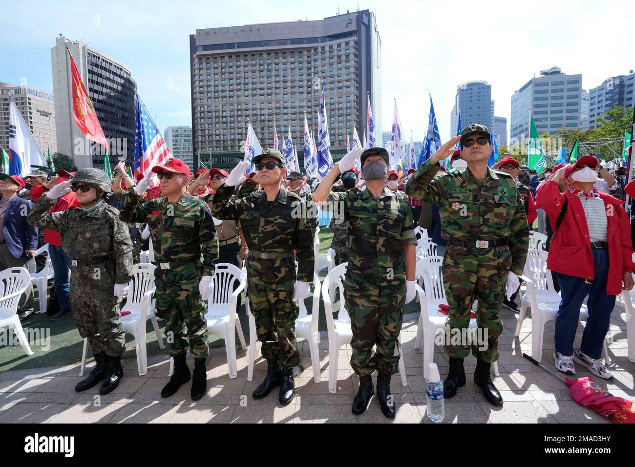 Korean War generals salute during the ceremony of the 72st anniversary ...