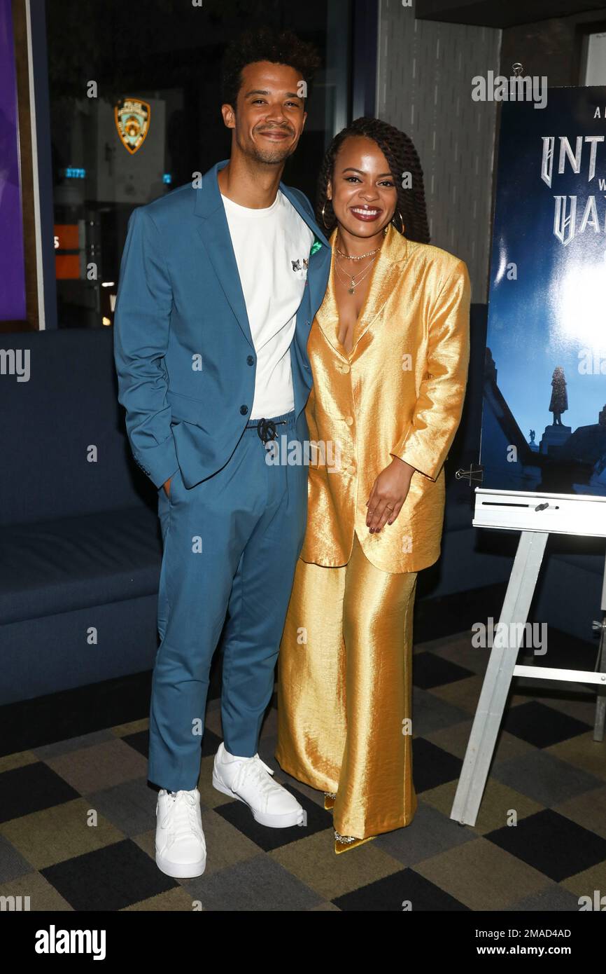 Actors Jacob Anderson, left, and Kalyne Coleman, right, attend the ...