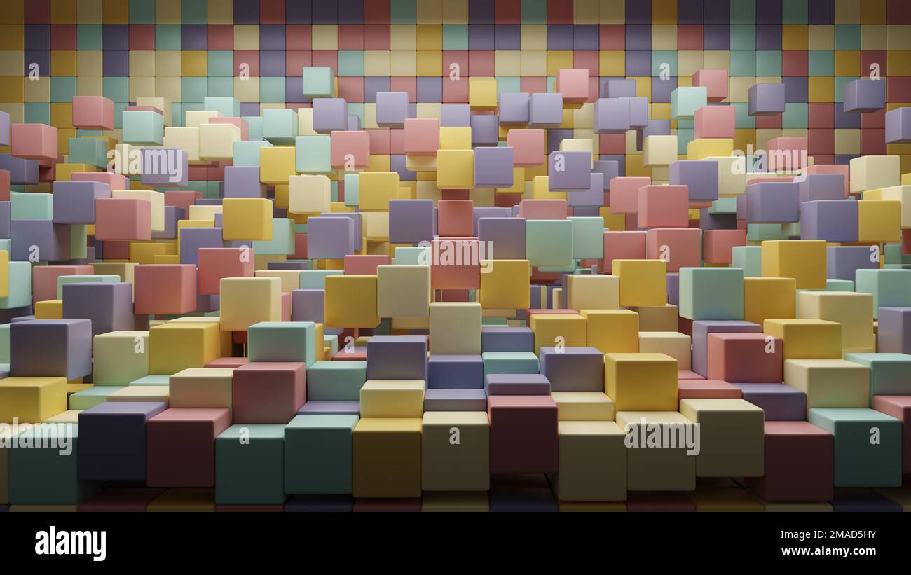 3D rendering 8K wallpaper background of retro-colored random shuffled ...