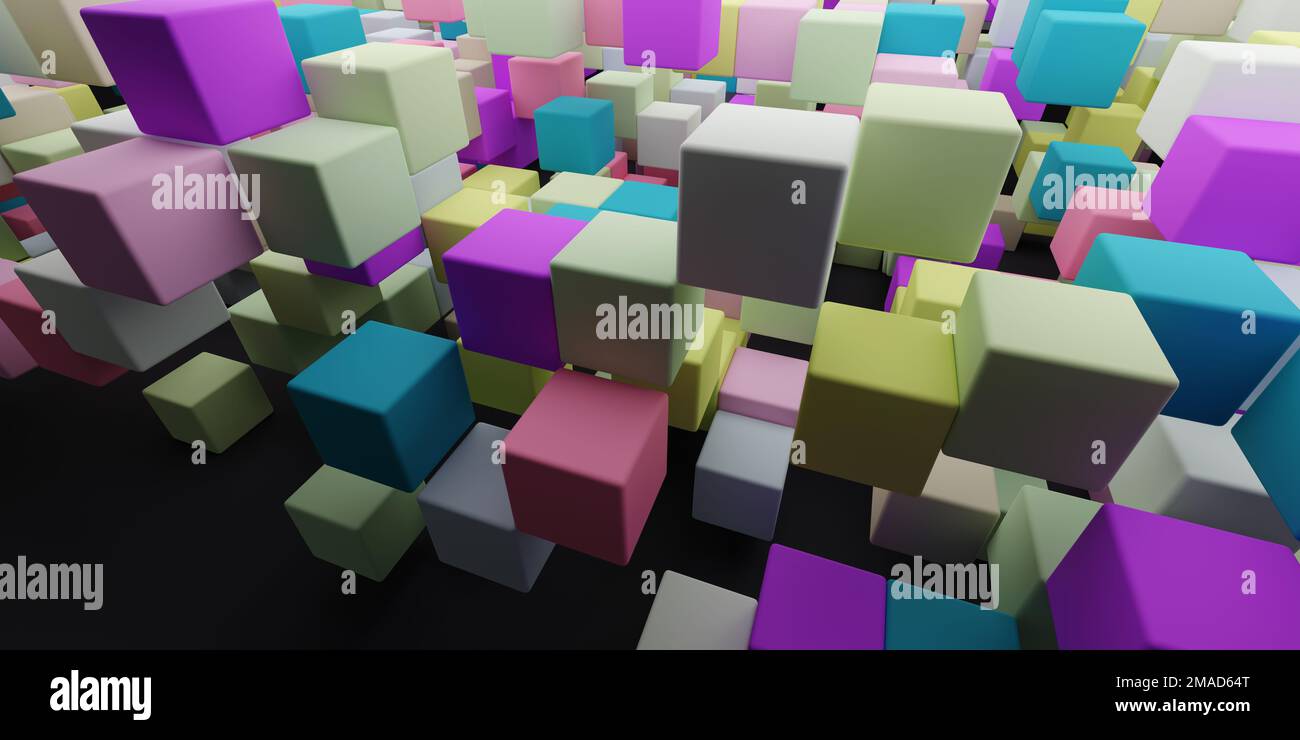 3D rendering background of multi-colored random shuffled cubes Stock ...