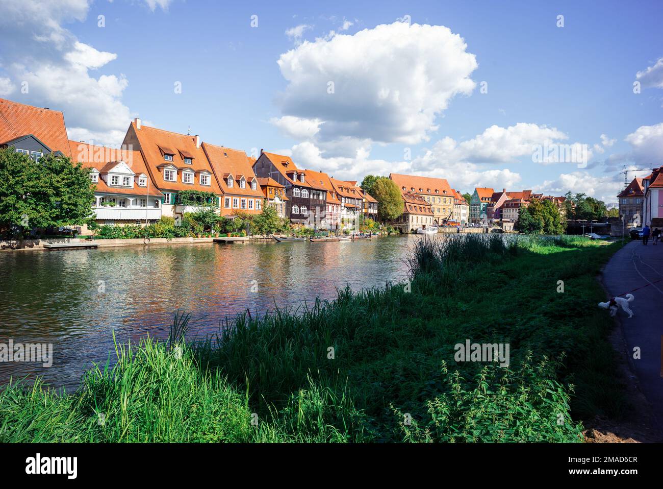 A beautiful landscape of river Regnitz in the ancient Bamberg City ...