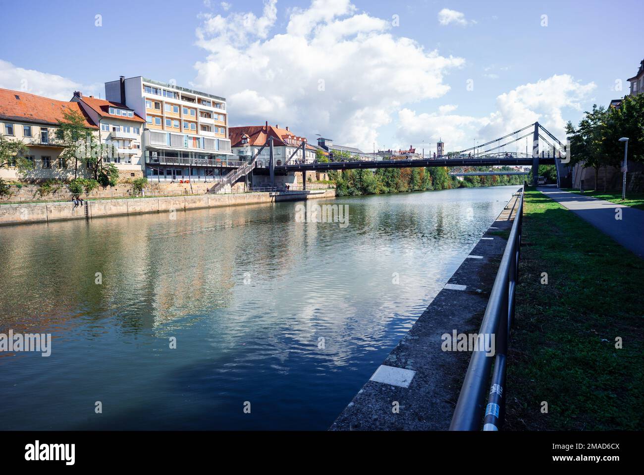 A beautiful landscape of river Regnitz in the ancient Bamberg City ...