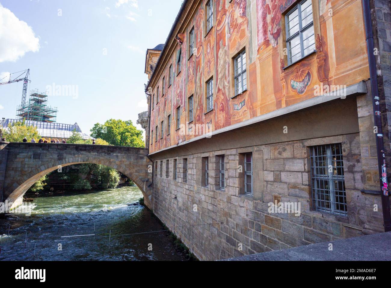 A beautiful landscape of river Regnitz in the ancient Bamberg City ...