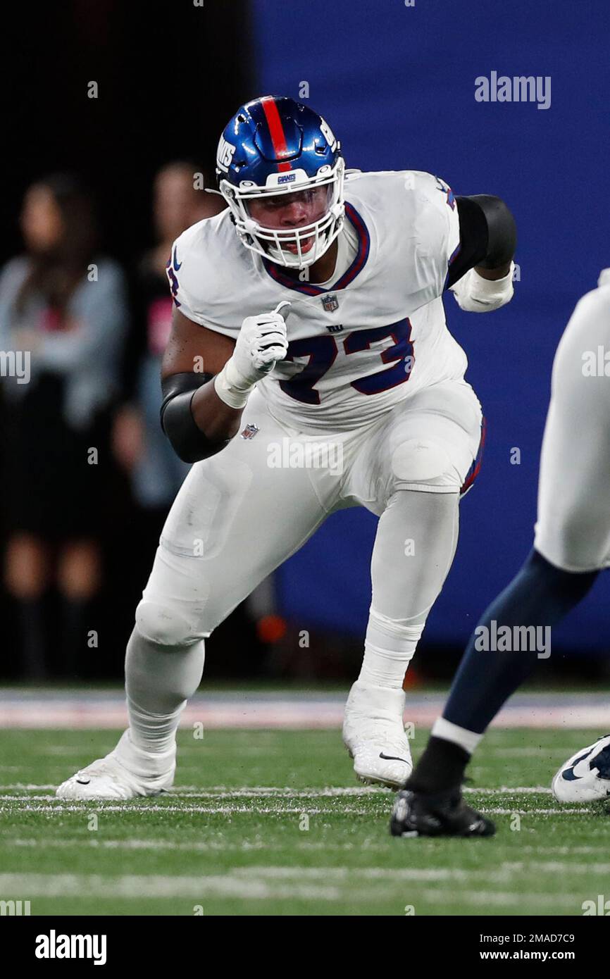 New York Giants offensive tackle Evan Neal (73) in action during an NFL ...