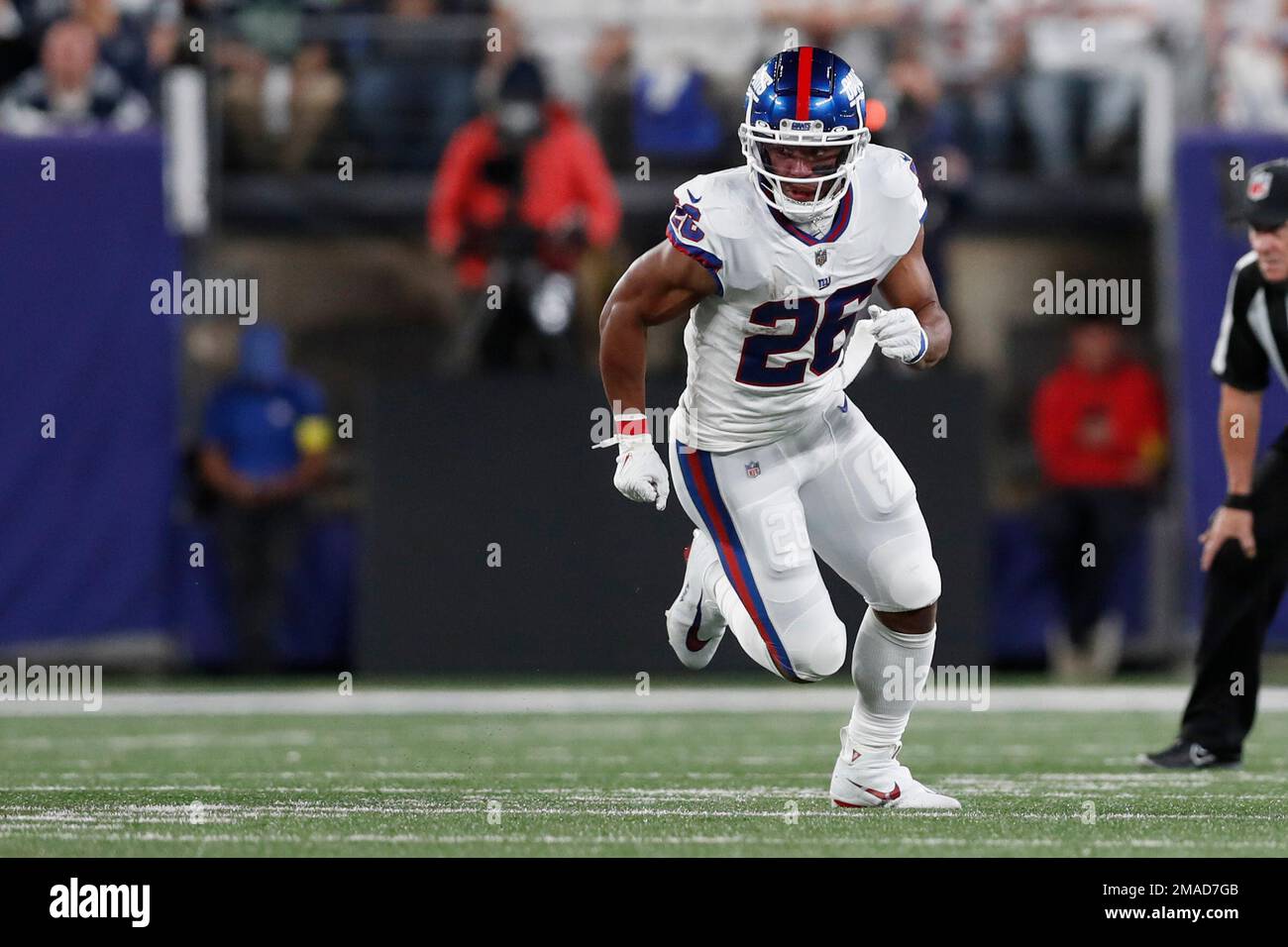 New York Giants running back Saquon Barkley (26) runs a route during an ...