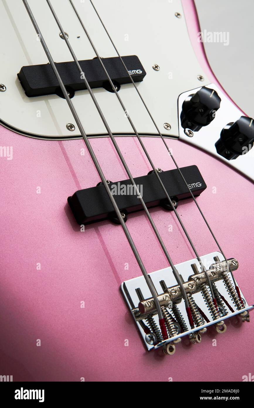 Bass Collection Betsy Guy Pratt bass guitar in pink finish Stock Photo ...