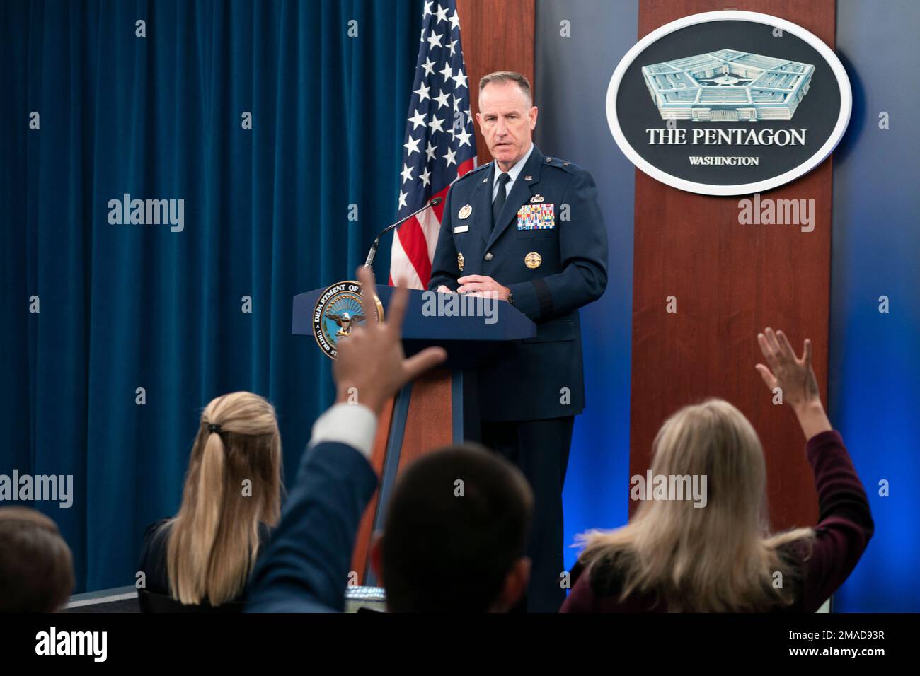 Pentagon spokesman U.S. Air Force Brig. Gen. Patrick Ryder speaks during a media briefing at the ...