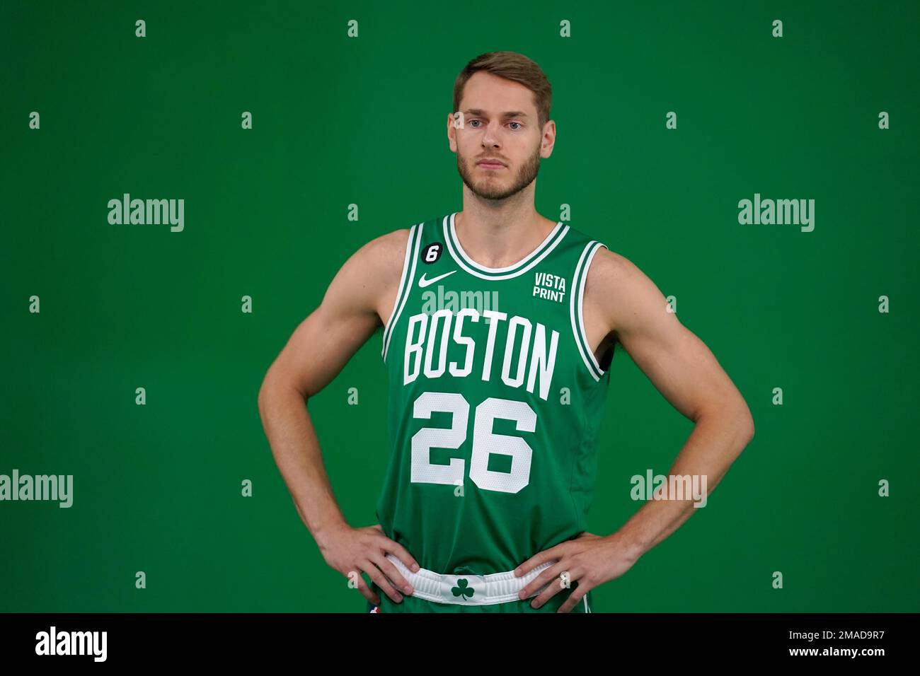 Boston Celtics forward Jake Layman poses for a photo during Boston ...