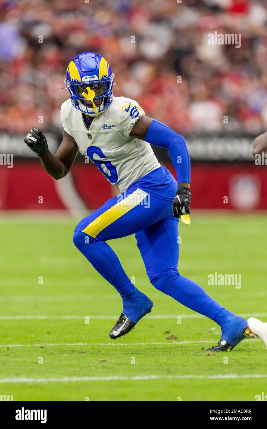Cornerback (6) Derion Kendrick of the Los Angeles Rams against the ...