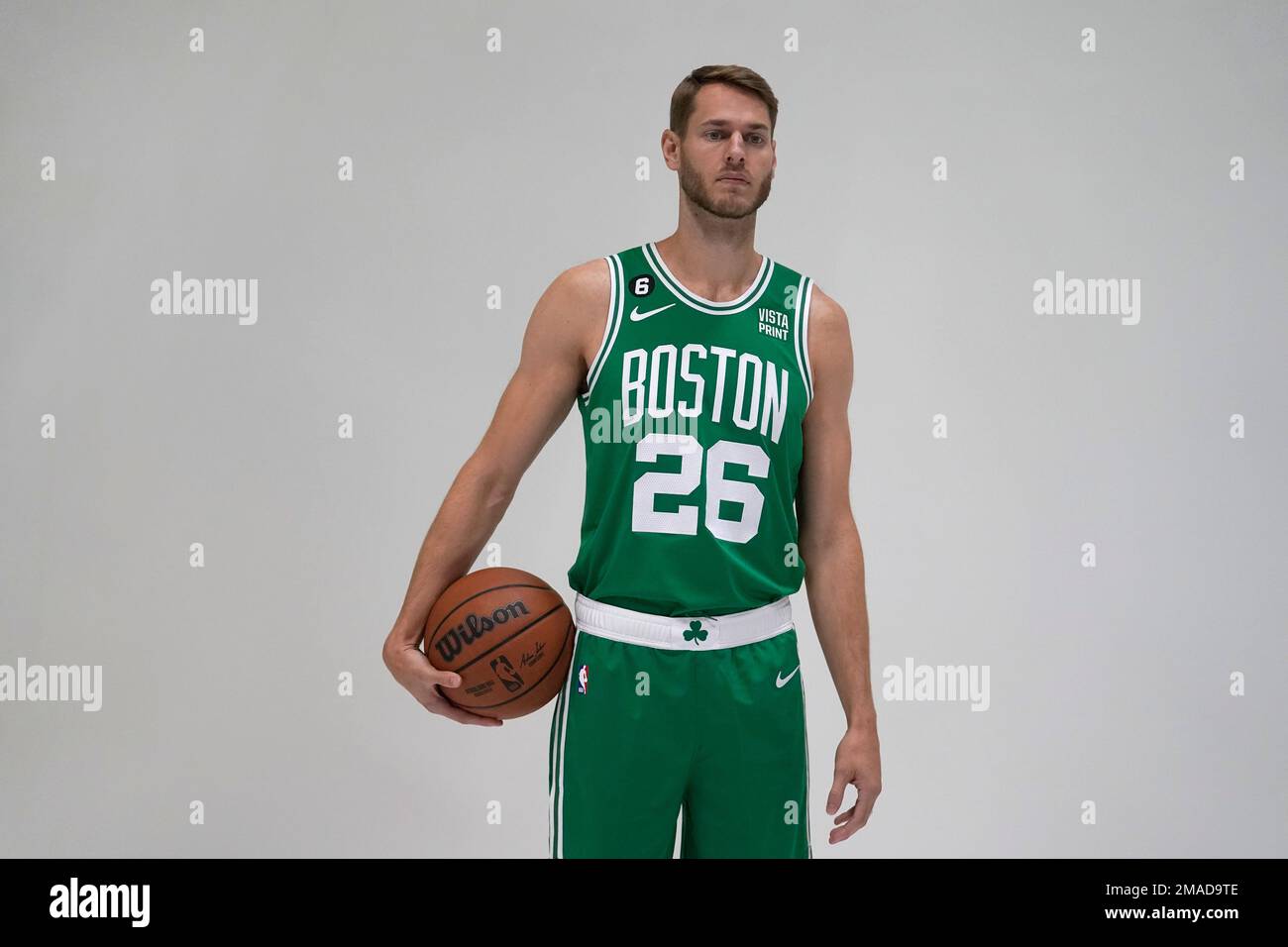 Boston Celtics forward Jake Layman poses for a photo during Boston ...