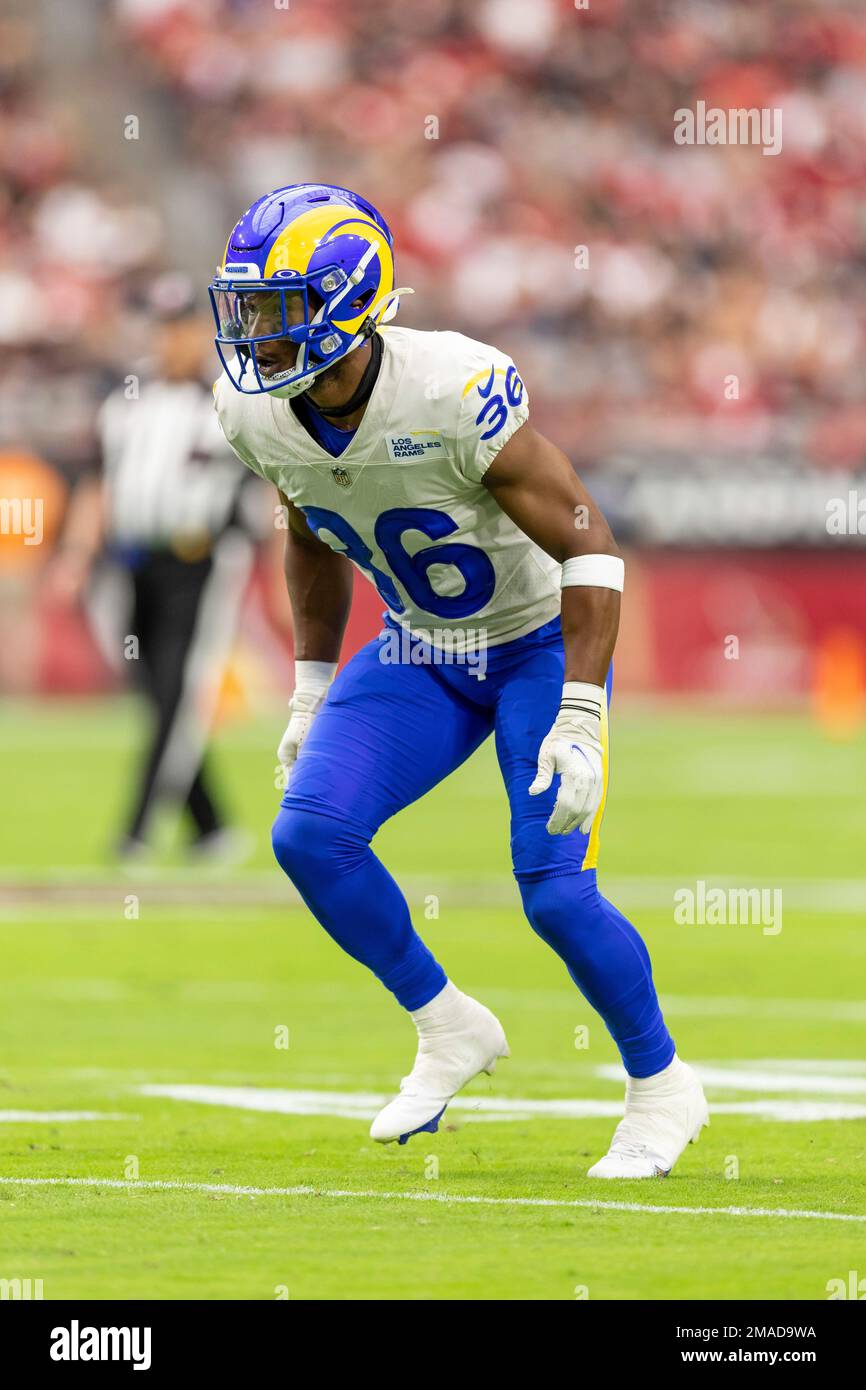 Defensive back (36) Grant Haley of the Los Angeles Rams against the ...