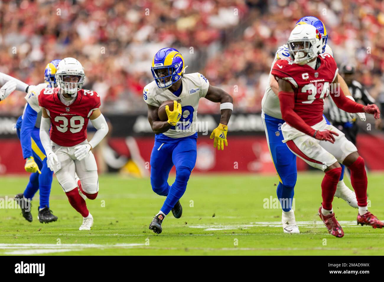 Wide receiver (19) Brandon Powell of the Los Angeles Rams returns a ...