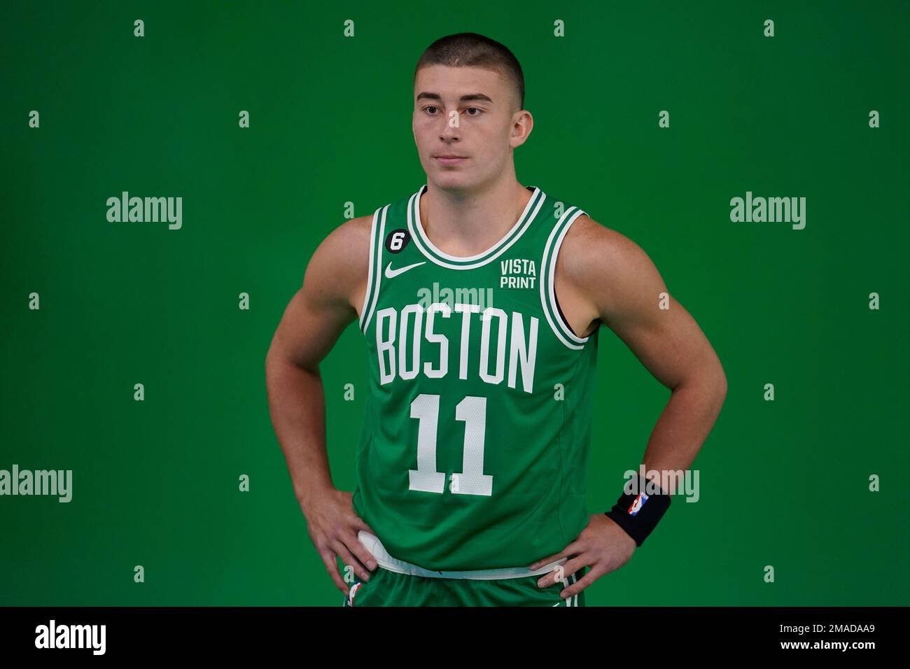 Boston Celtics guard Payton Pritchard poses for a photo during the ...