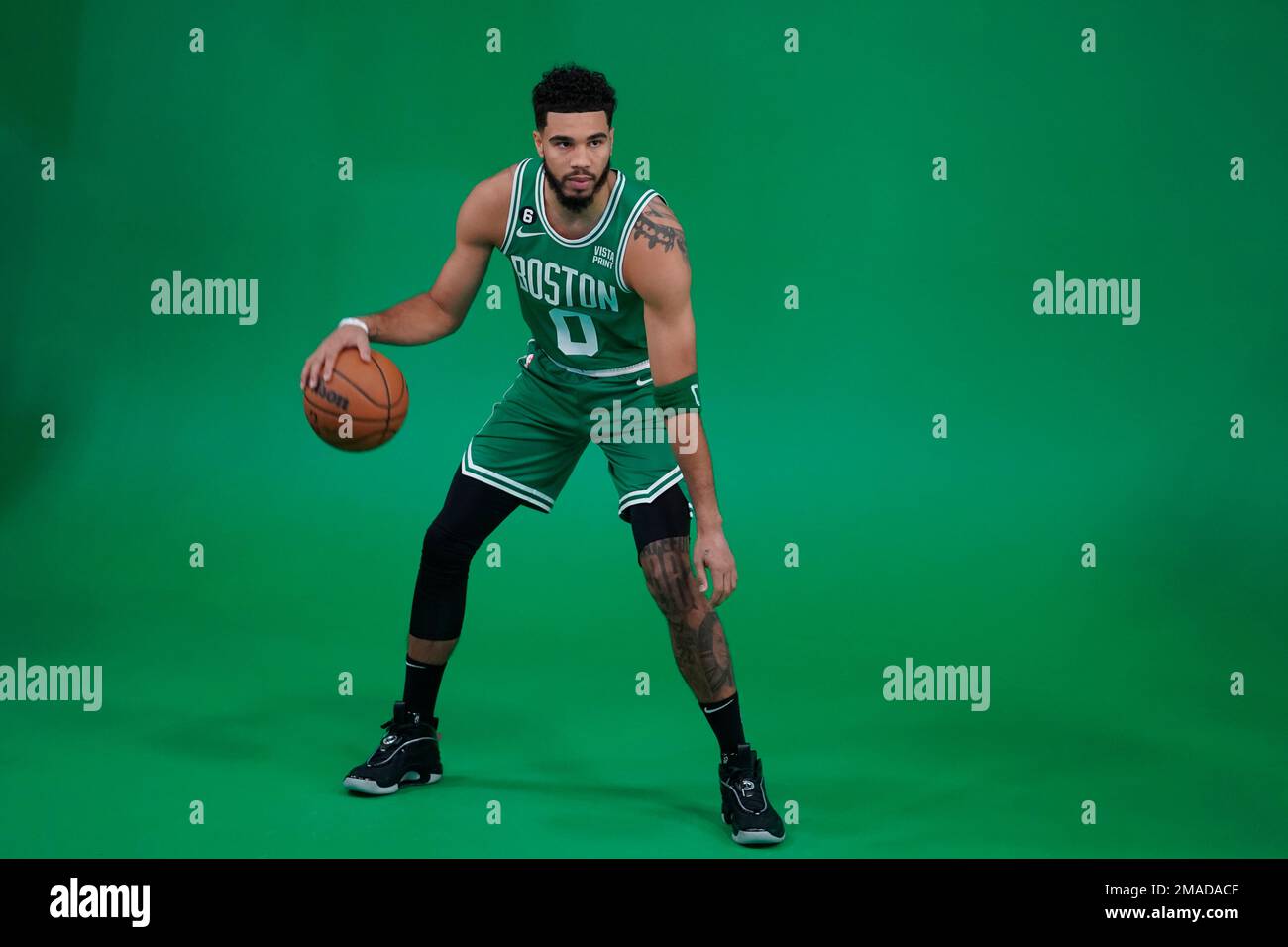 Boston Celtics forward Jayson Tatum poses for a photo during Boston ...