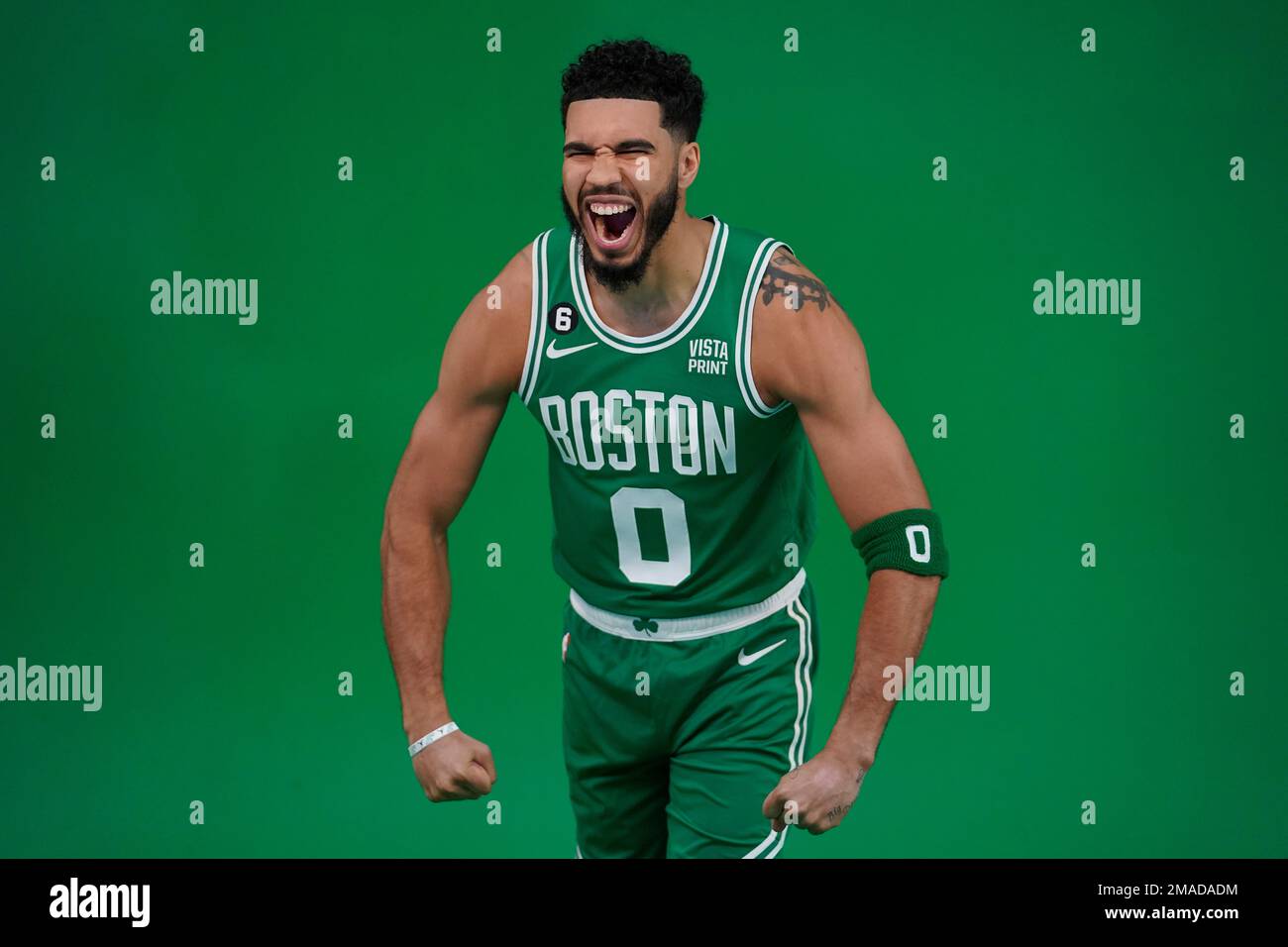 Boston Celtics forward Jayson Tatum poses for a photo during Boston ...