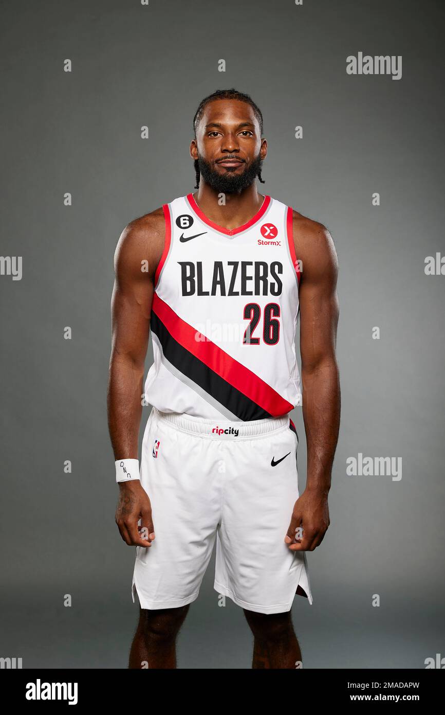 Portland Trail Blazers forward Justise Winslow poses for a portrait ...
