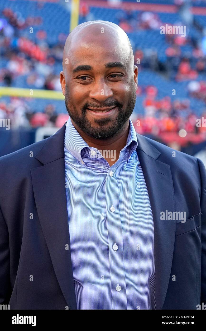 Denver Broncos president Damani Leech looks on against the San ...