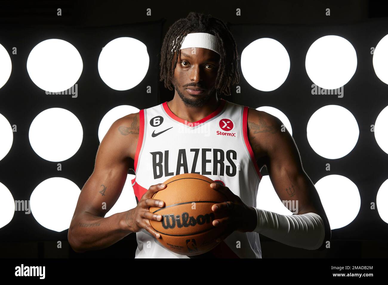 Portland Trail Blazers forward Jerami Grant poses for a portrait during ...