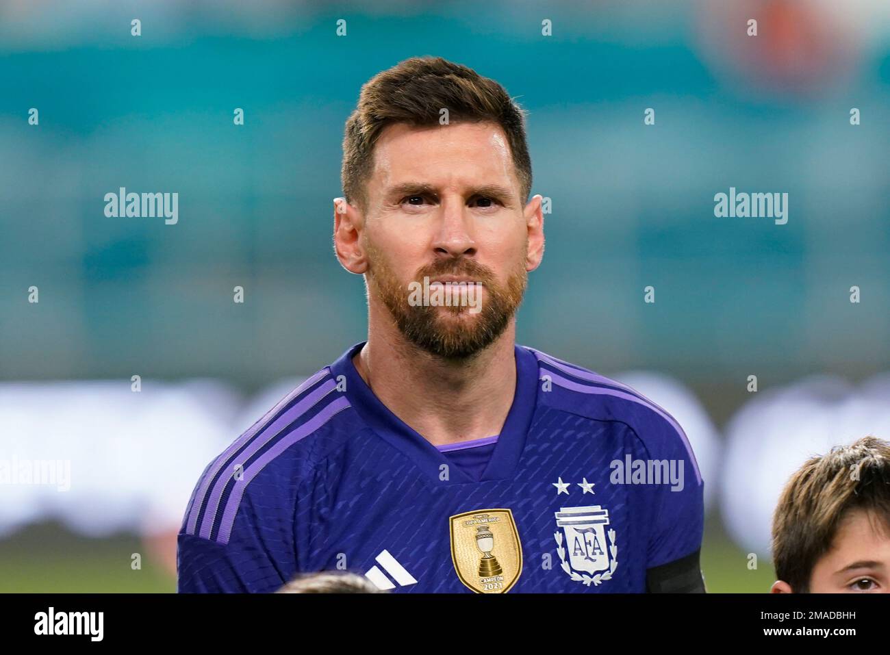 Argentina's Lionel Messi stands during the National Anthem, Friday ...