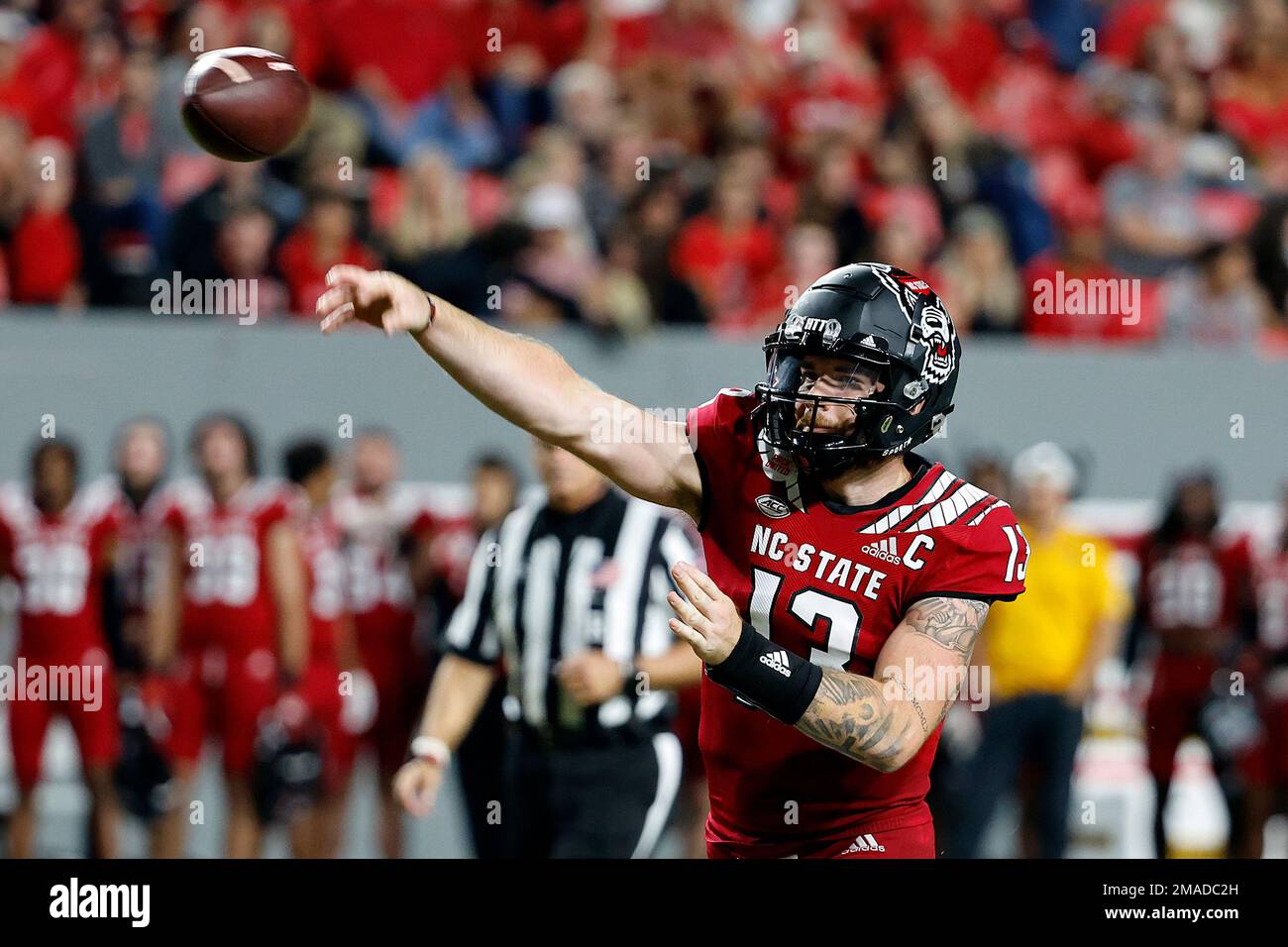 North Carolina State's Devin Leary (13) throws the ball against ...