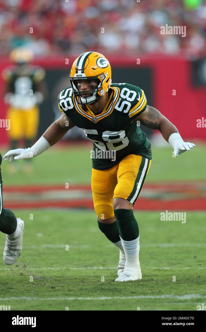Green Bay Packers linebacker Isaiah McDuffie (58) waits on the snap ...