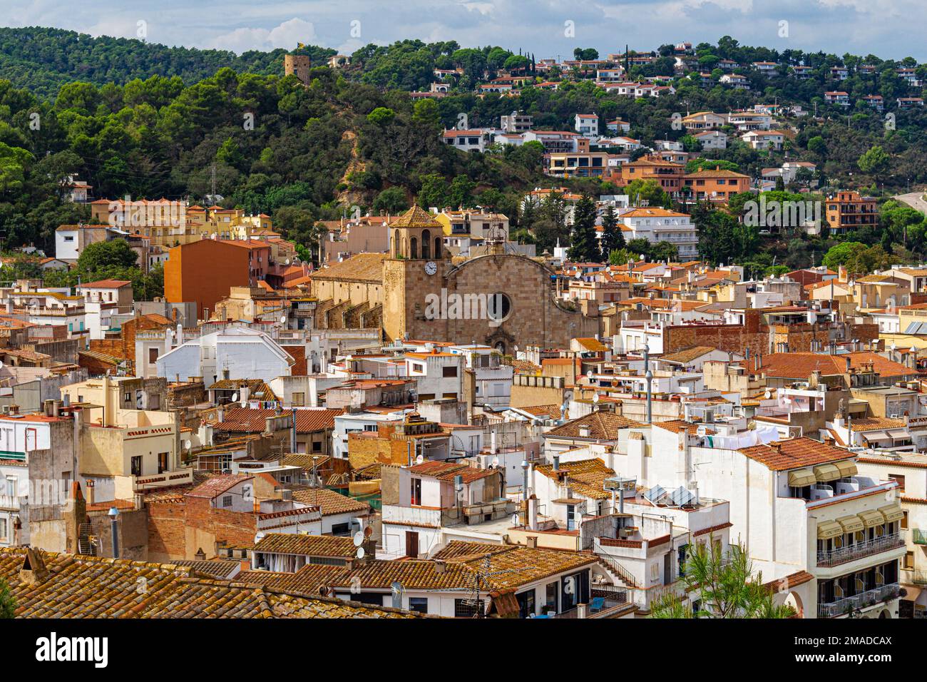 An aerial view of the Catalan town of Tossa De Mar on the Costa Brava ...