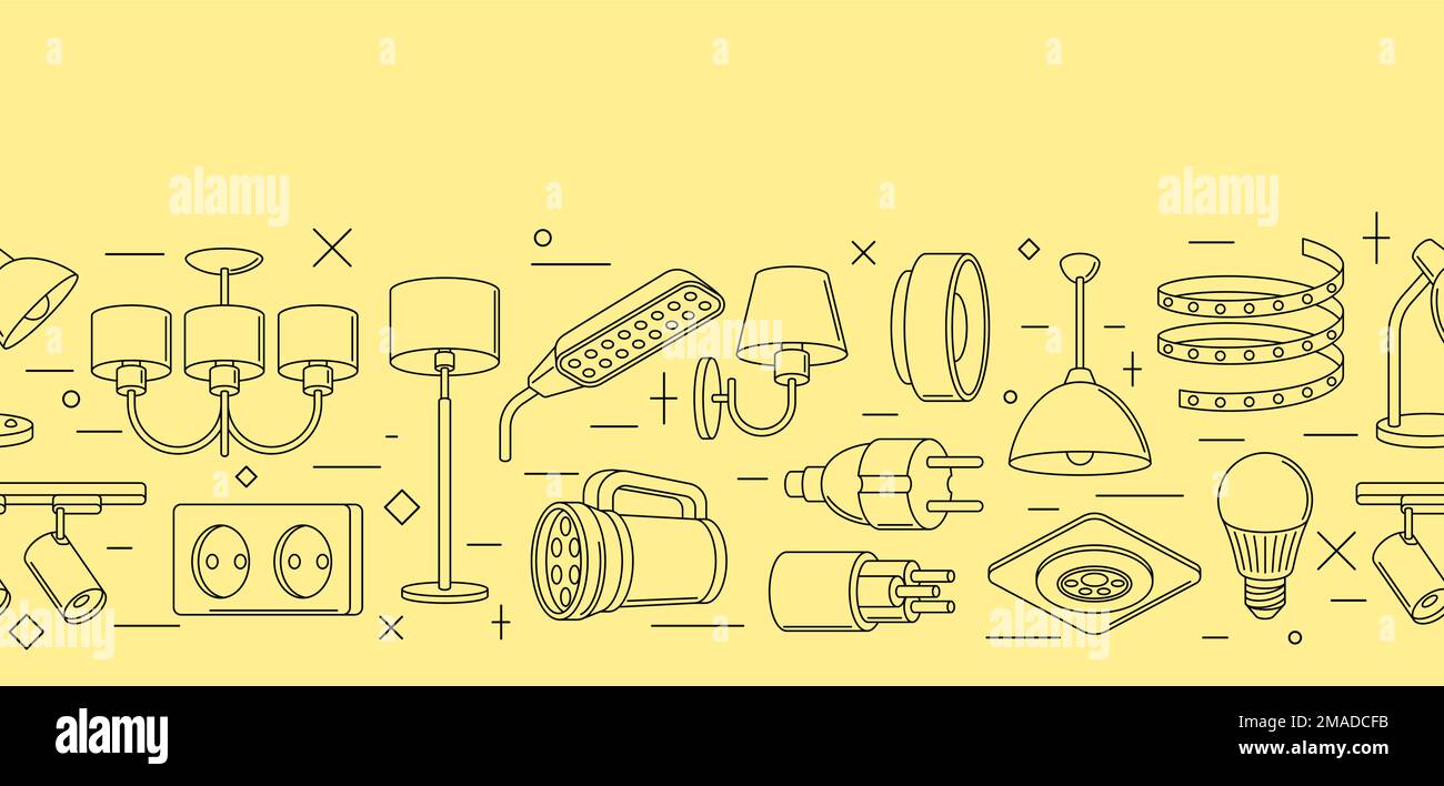 Seamless pattern with electric lightings and lamps. Electrical ...