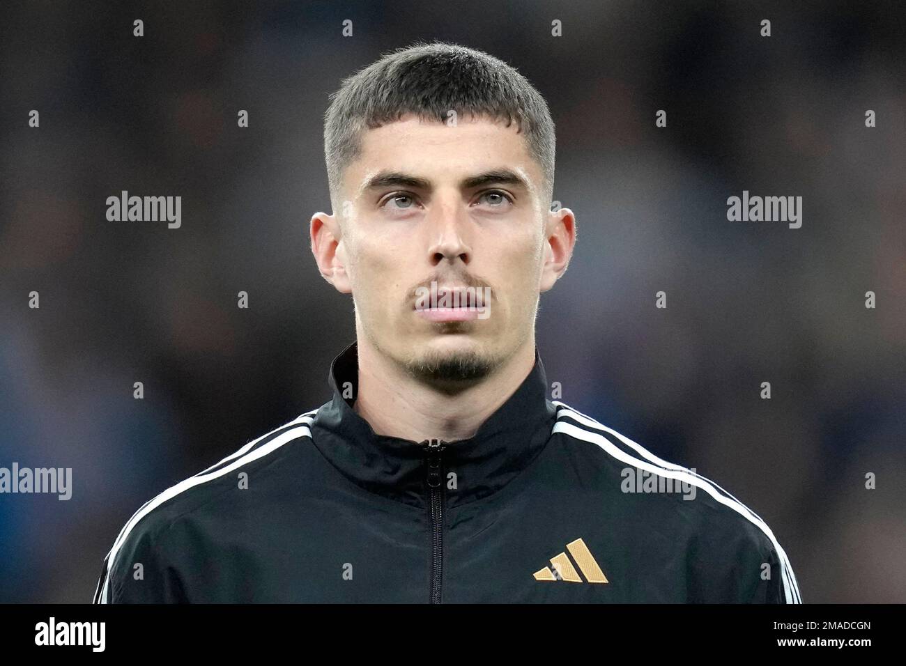 Germany's Kai Havertz stands during the anthems ahead of the UEFA ...