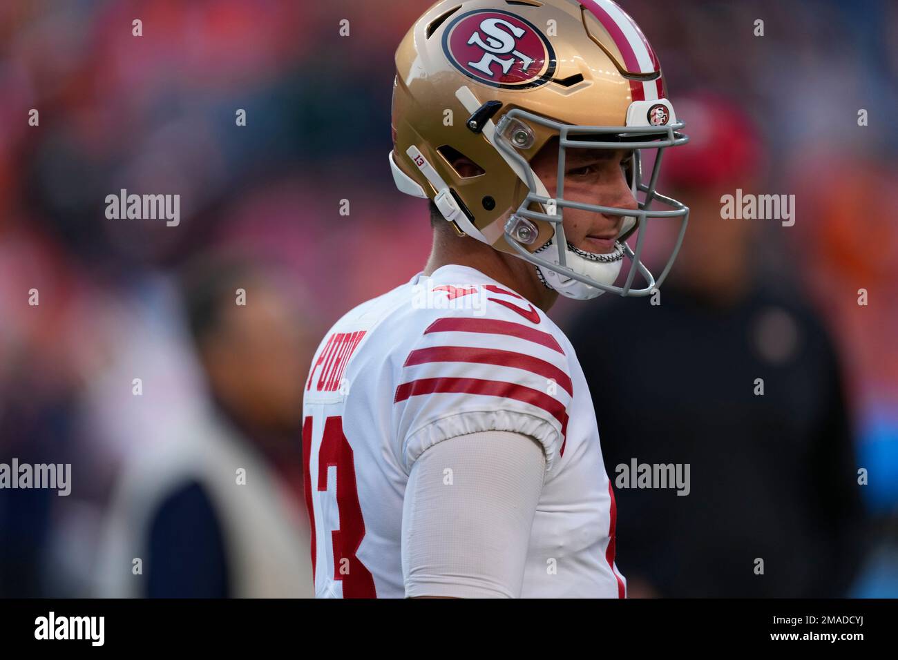 San Francisco 49ers quarterback Brock Purdy (13) before an NFL football ...